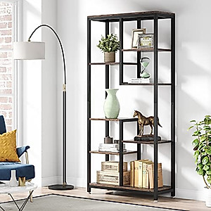 LITTLE TREE 6-Tier Tall Bookshelf Industrial Bookcase for Living Room Home Office