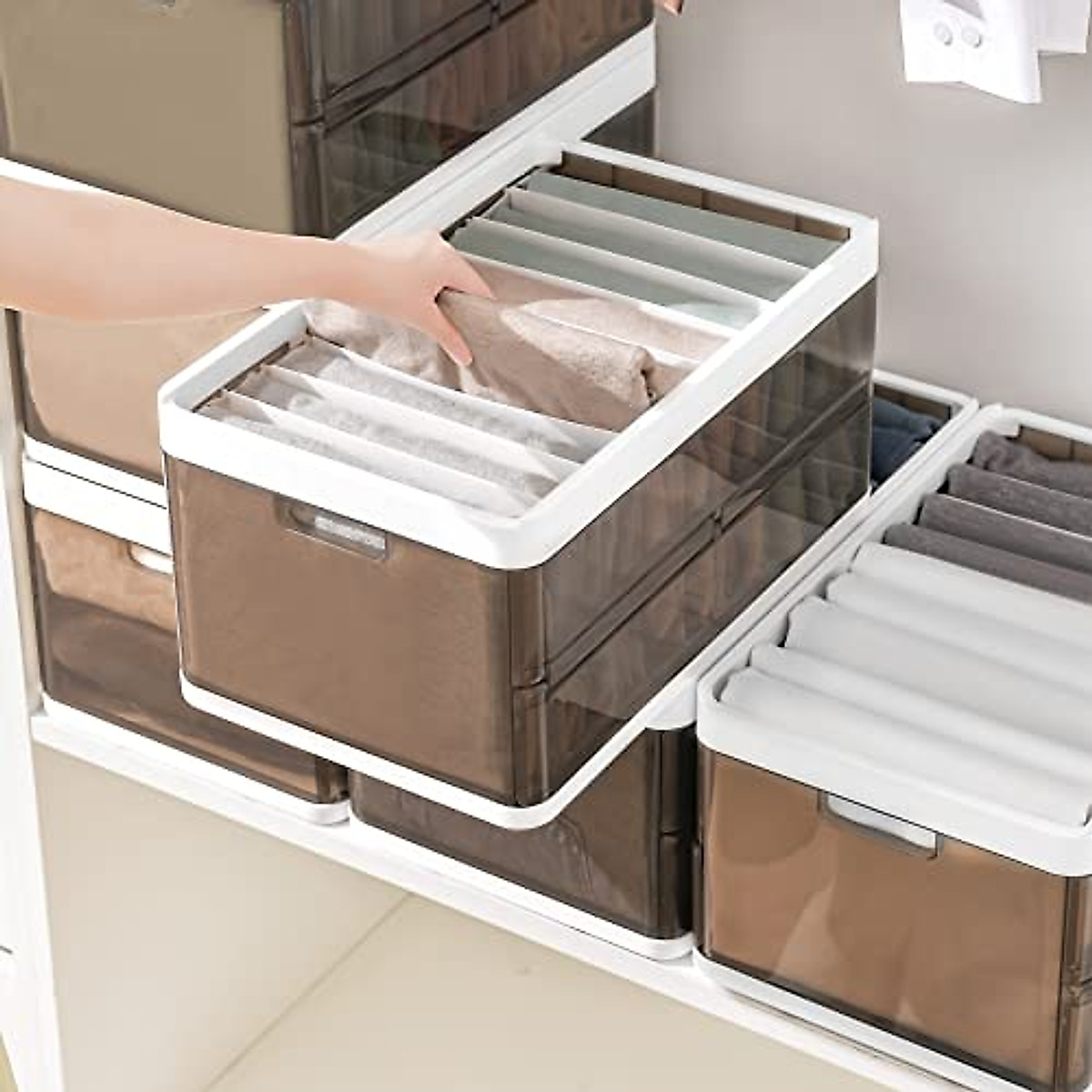 Montex 2 Pack Wardrobe Clothes Organizer Acrylic Stackable Cloth Storage Organizer 9 Grids Pull Out Drawer