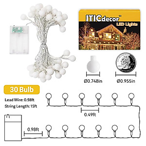 ITICdecor Globe String Lights Battery Operated 30 LED Battery Christmas Lights Globe Starry Fairy Lights for Outdoor,Indoor,Bedroom,Garden,Christmas Tree,Camping, Wedding,Party (warmwhite)
