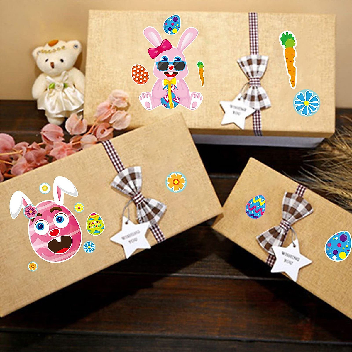 GonLei 24pcs Easter Stickers for Kids, Make Your Own Easter Sticker for Boys Girls, Easter Eggs Bunny Chick Farm Animal Lamb Face Stickers for Family Schools Classroom Activities Party Favor Supplies