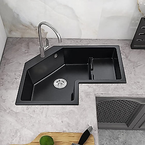 Lovedima Black Drop In Corner Kitchen Sink,32" Single Bowl Quartz Irregular Sink