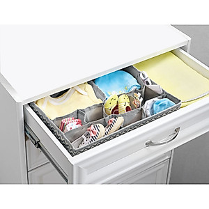 mDesign Fabric 4-Piece Drawer Organizer Bins, Kids/Baby Nursery Dresser, Closet, Shelf, Playroom Organization, Hold Clothes, Toys, Diapers, Bibs, Blankets, Gray/Cream Chevron