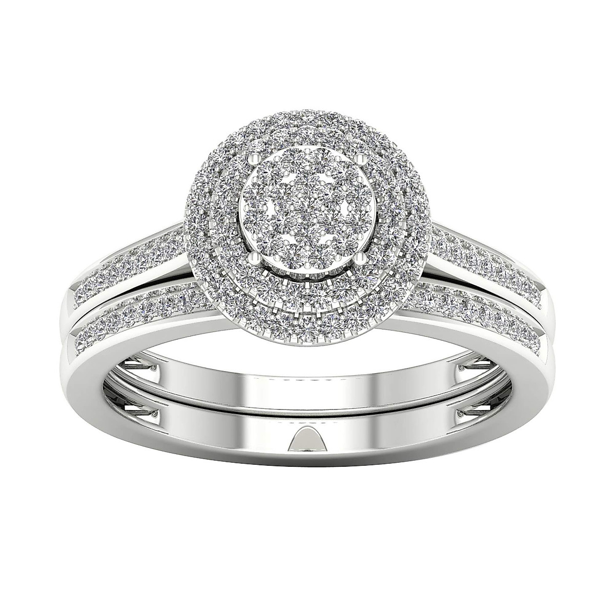 DZON Sterling Silver 1/3ct TDW Diamond Cluster BridalSet for Women(I-J, I2)