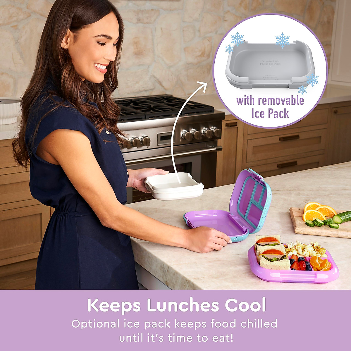 Bentgo Kids Chill Leak-Proof Lunch Box - Included Reusable Ice Pack Keeps Food Cold; 4-Compt. Bento Box; Microwave/Dishwasher Safe; 2 Year Manufacturer's Warranty (Confetti Edition - Vivid Orchid)