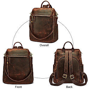 S-ZONE Vintage Genuine Leather Totes for Women Purse Handbag with Anti-thief Backpack Large