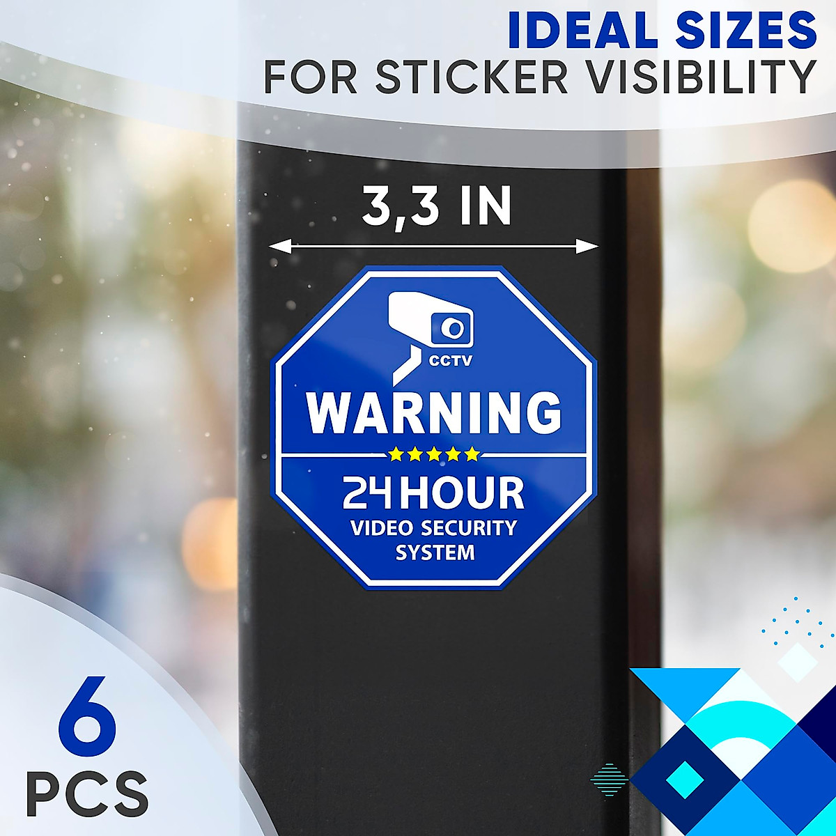 CCTV Outdoor Video Camera Security Stickers - 6Pcs CCTV Camera Video Security Camera in Use Sign Outdoor Video Surveillance Vinyl Sticker -24 Hours Warning Video Surveillance Window Security Signs