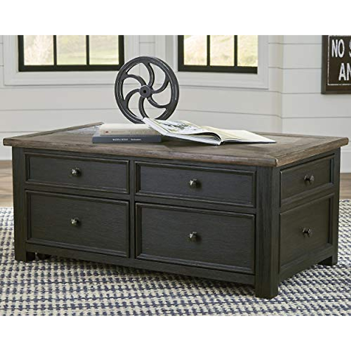 Signature Design by Ashley Tyler Creek Rustic Farmhouse Lift Top Coffee Table with Drawers, Brown & Black