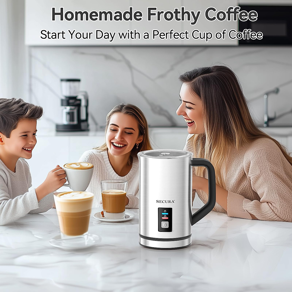 Secura Milk Frother, Electric Milk Steamer Stainless Steel, 8.4oz/250ml Automatic Hot and Cold Foam Maker and Milk Warmer for Latte, Cappuccinos, Macchiato, 120V