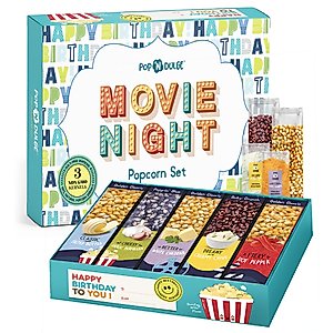 Birthday Gift Basket Movie Night Popcorn Birthday Box Food Gifts Birthday Care Package, 10 Piece Set, 5 Gourmet Popcorn Kernels and 5 Popcorn Seasoning Flavoring, Non-GMO Popcorn Gifts
