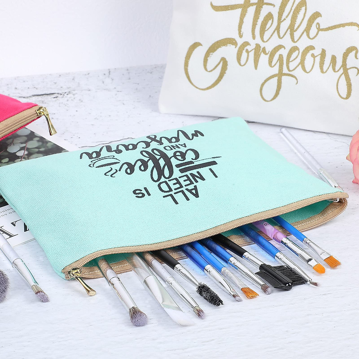 Xuniea 6 Pcs Funny Canvas Cosmetic Bag Makeup Cosmetic Pouch Letter Makeup Bag Multi Color Canvas Toiletry Bag Portable Cute Makeup Pouch for Women birthday Holiday Vacations Friends