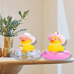 MuMyer Yellow Duck Car Ornaments Rubber Duck Car Dashboard Decorations with Mini Love Glasses Swim Ring Cowboy Hat Necklace for Car Dashboard Decoration(L1)