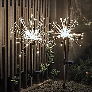 2 Pack Solar Garden Lights, 120 LED Solar Firework Lights Outdoor, Decorative Stake String Lights for Walkway Backyard Pathway Patio Christmas Wedding Party (2, Cool White)