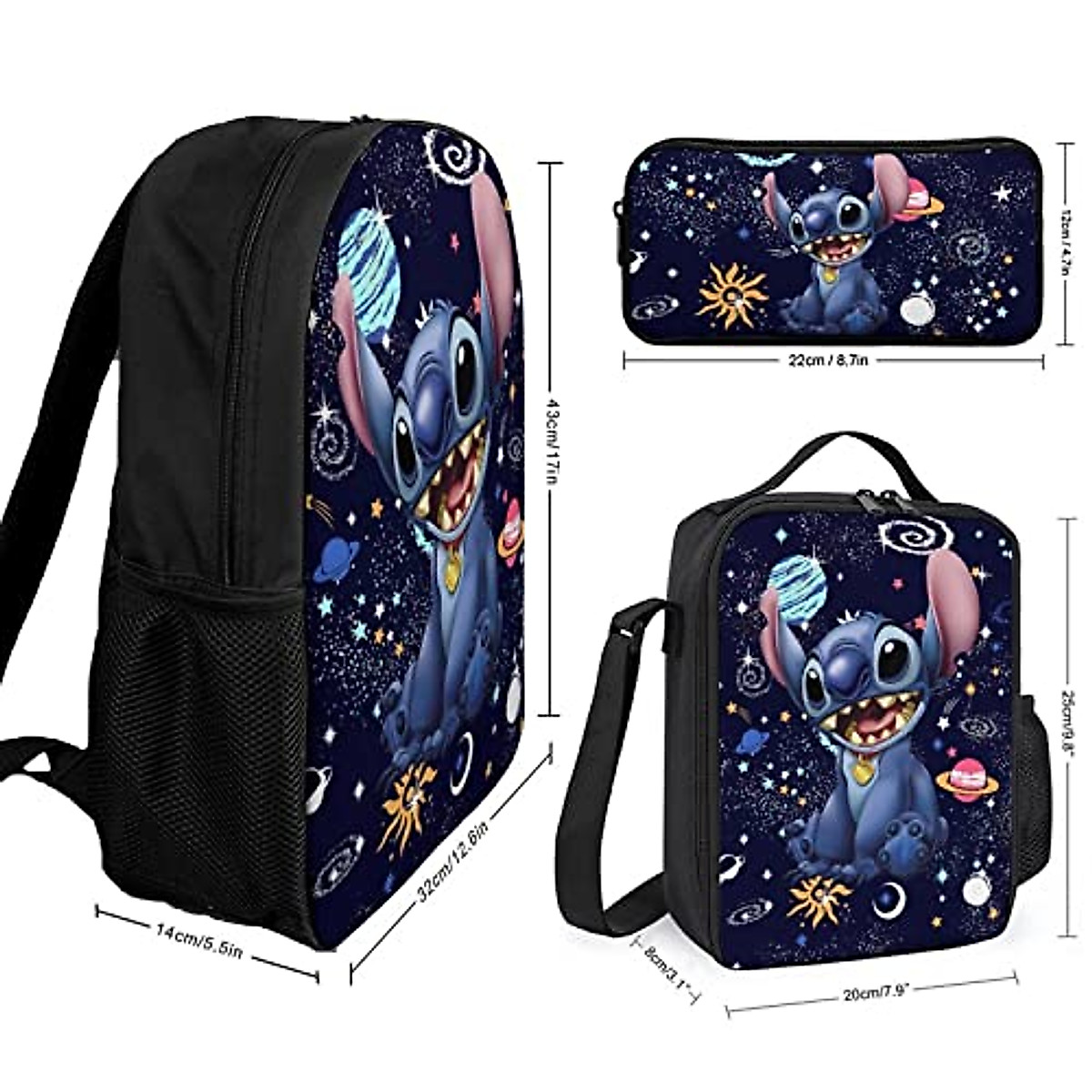 Uqesjik 3 Pcs Backpack Set Laptop Backpack Insulated Lunch Box Pencil Case Combo Cute Bookbag Casual Bags Hiking Backpacks