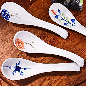 Japanese Ceramic Soup Spoons, 4 Pieces Porcelain Spoon for Noodle Ramen Oat