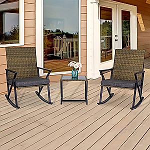 kinbor Outdoor Rocking Chairs, Rocking Patio Furniture 2 Chairs and Table, Outdoor Bistro Set for Patio Porch Backyard Deck Pool Balcony