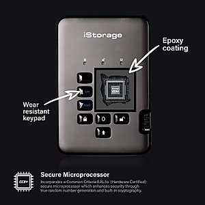 iStorage diskAshur PRO2 SSD 512GB Secure portable solid-state drive - FIPS Level 2 certified - Password protected, dust & water resistant, military grade hardware encryption IS-DAP2-256-SSD-512-C-G