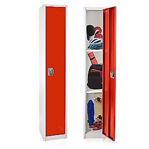 AdirOffice Large Steel Metal Storage School Locker- Single Tier Free Standing Storage Compartment - Secure Colorful Spacious Organizer Perfect for Academic and Commercial Use (Red)