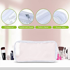 FVIEXE 16PCS Clear Pencil Pouch, Clear PVC Zipper Pencil Case Small Pen Pencil Pouch Case Cosmetic Bag Clear Makeup Bag Travel Bags for Toiletries (White)