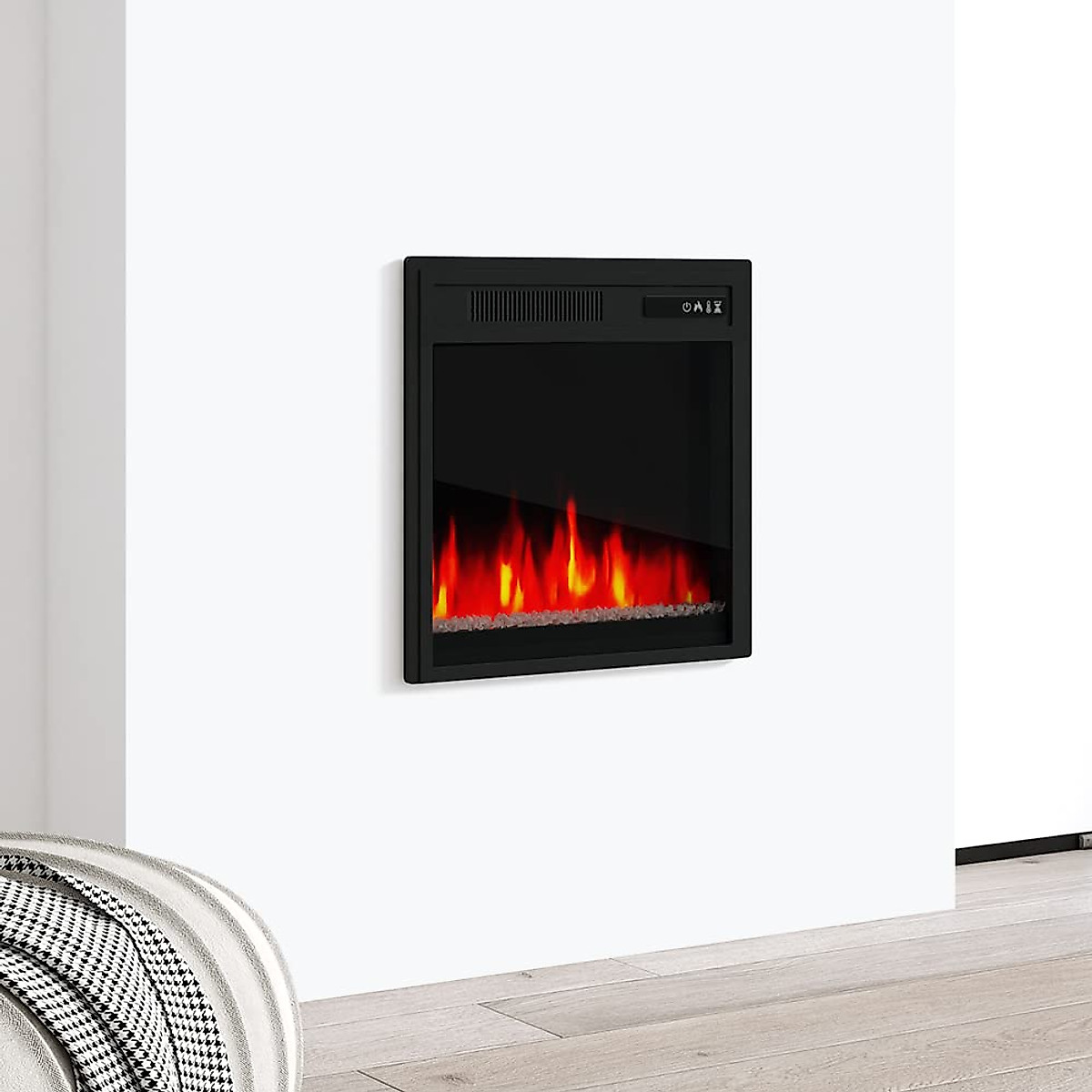 20" Electric Fireplace Wall Recessed Heater, 1500W/5100BTU (Black)