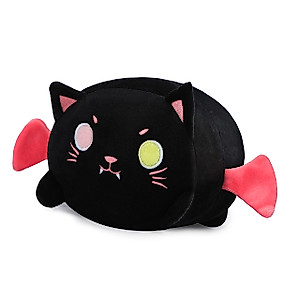 AIXINI Cute Black Cat Plush Pillow 8” Black Kitten Stuffed Animal with Luminous Eyes, Fat Soft Kawaii Plushies Hugging Plush Squishy Pillow Toy Gifts for Kids Bedding Sleeping