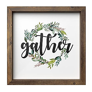 Barnyard Designs Gather Sign Rustic Primitive Country Farmhouse Home Decor Wall Sign 13" x 13”