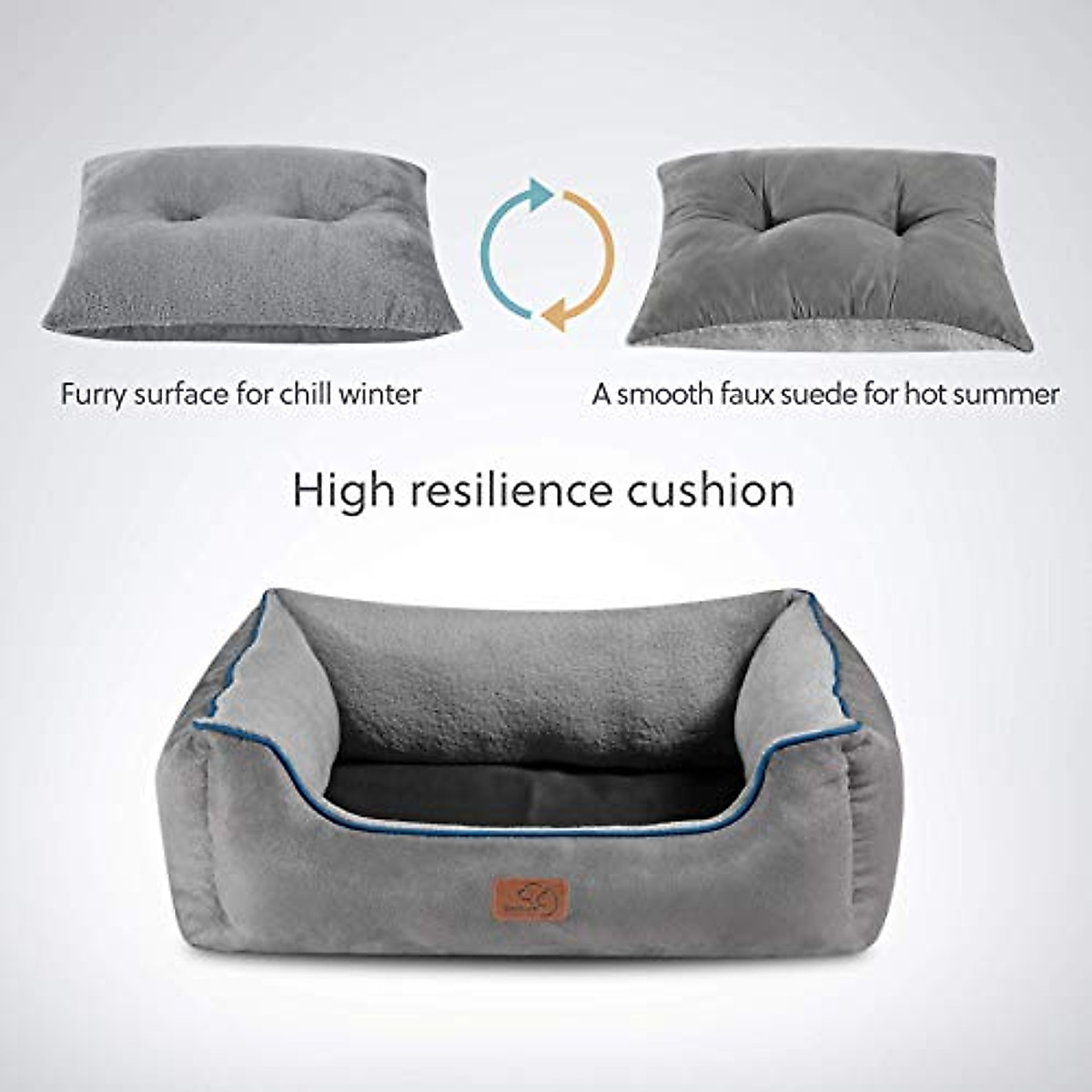 Bedsure Small Dog Bed for Small Dogs Washable - Cat Beds for Indoor Cats, 20 Inches Rectangle Cuddle Puppy Bed with Anti-Slip Bottom, Grey