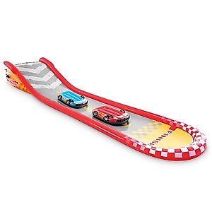 Intex 57167EP 18.5 Foot Long Inflatable Racing Fun Water Slide Track with 2 Surf Car Riders and Built-in Sprayer for Ages 6 and Up