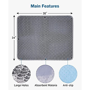 Fostanfly Cat Litter Mat, Large Urine Proof Litter Box Mat, Double Layer Easy Clean Machine Washable Litter Trapping Mat, Waterproof Leakproof Anti-Slip, Scatter Control Kitty Litter Mats for Floor…