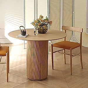 LAKIQ Modern Round Dining Table 35.5’’ Wide Pedestal Dining Room Table Contemporary Wooden Kitchen Dining Table for Small Space Small Apartment(Brown)