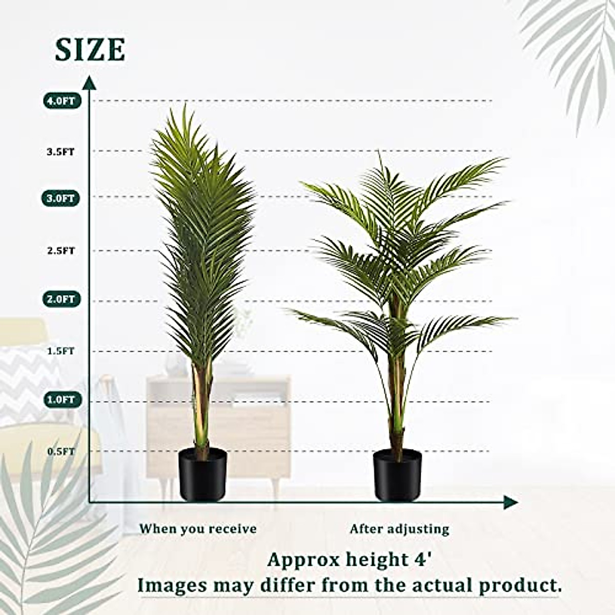 SeelinnS Artificial Trees Artificial ​Palm Tree Artificial Plants for Home Decor Indoors and Outdoors 4FT Fake Plants Tall Artificial Plants with 14 Artificial Leaves and Plastic Nursery Pot (2 Pack)
