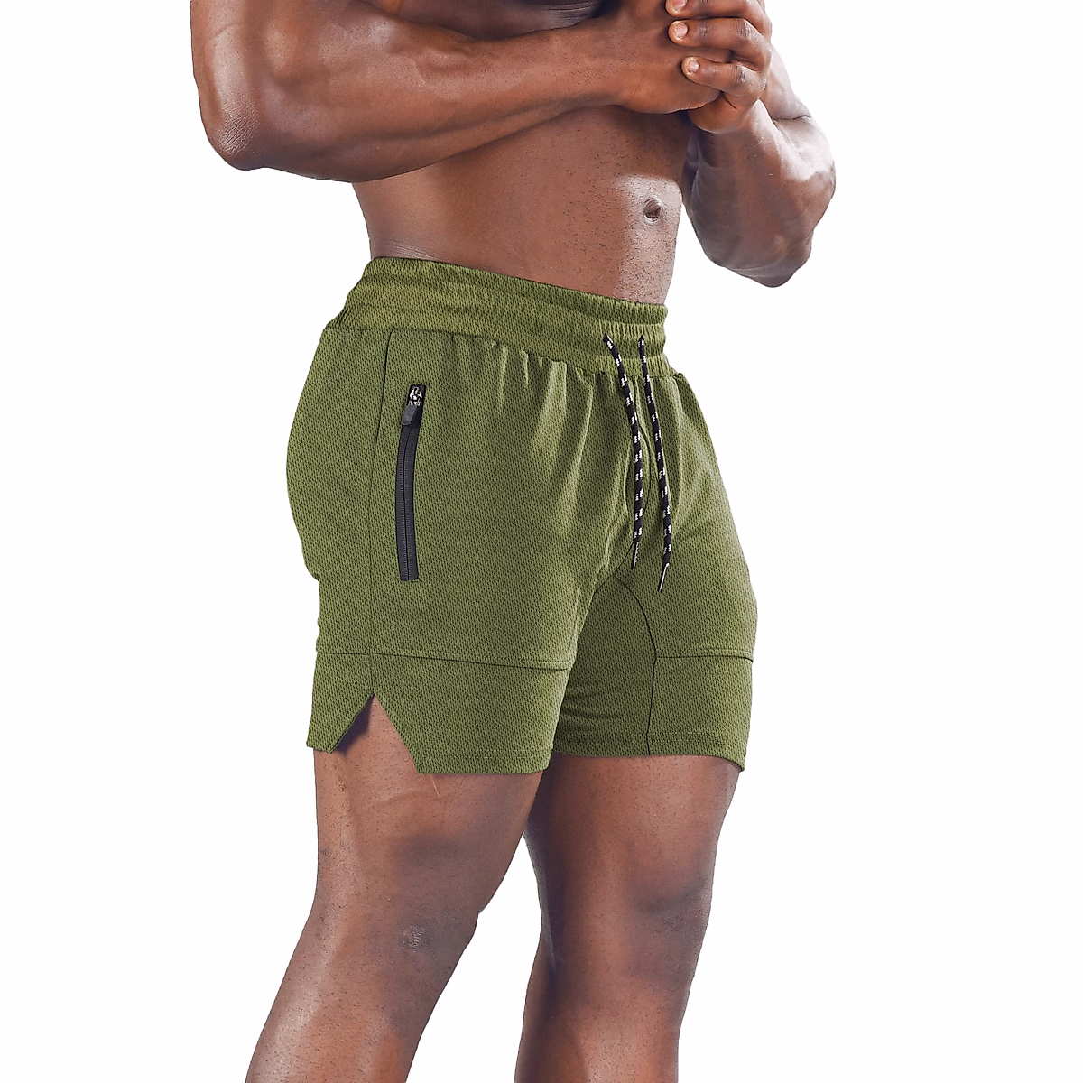 FLYFIREFLY Men's Gym Workout Shorts Running Training Fitted Joggeing Short Pants for Men Bodybuilding Green