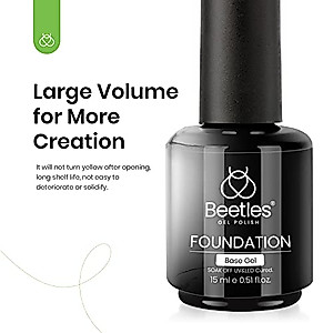 Beetles 3Pcs 15ml Top and Base Coat Set No Wipe Gel Top Coat Base Coat Set Builder Nail Gel for Nails Shine Finish and Long Lasting Soak Off Led Gel Base Top Coat Glossy Gel Base and Top Coat