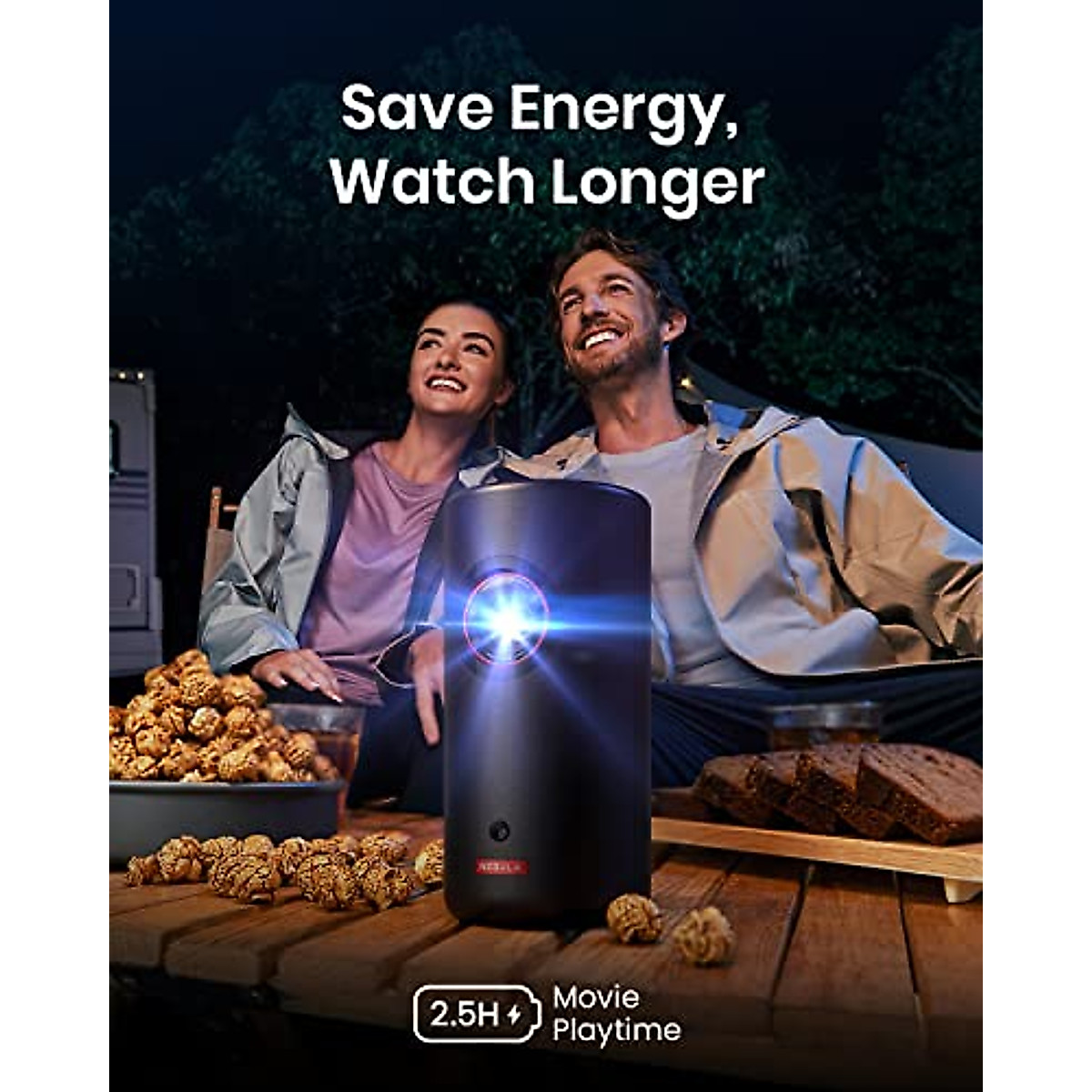 Nebula Anker Capsule 3 Laser 1080p, Smart, Wi-Fi, Mini Projector, Black, Portable Projector, Dolby Digital, Laser Projector, Autofocus, 120-Inch Picture, Built-in Battery, 2.5 Hours of Playtime