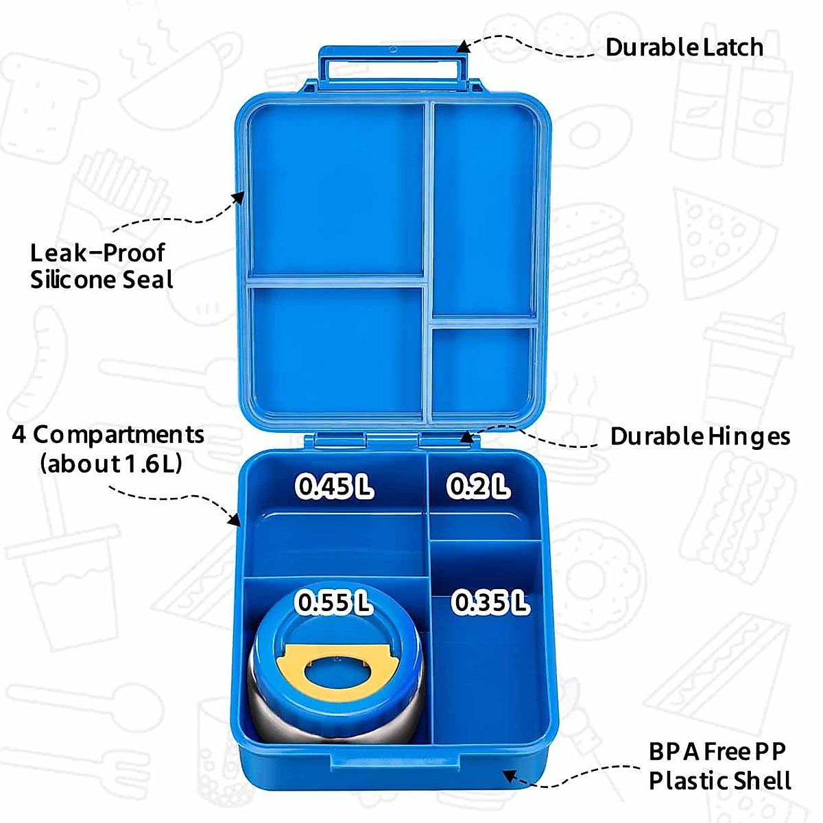 MAISON HUIS Bento Lunch Box for Kids With 8oz Soup Thermo, Leakproof Lunch Compartment Containers with 4 Compartment Bento Box, Thermo Food Jar and Lunch Bag, BPA Free,Travel, School(Alien in Space)