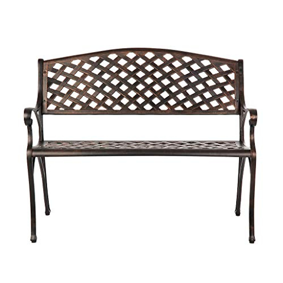 Patio Sense 61491 Patio Bench Cast Aluminum Lightweight Sturdy Bench Perfect for Relaxing Pause in Garden, Backyard Patio Basketweave Design - Antique Bronze Finish