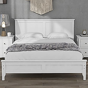 Knocbel Modern Full Platform Bed Frame with Headboard Footboard and 10 Slats Support, No Box Spring Needed, 76" L x 54.3" W x 38.2" H (White)
