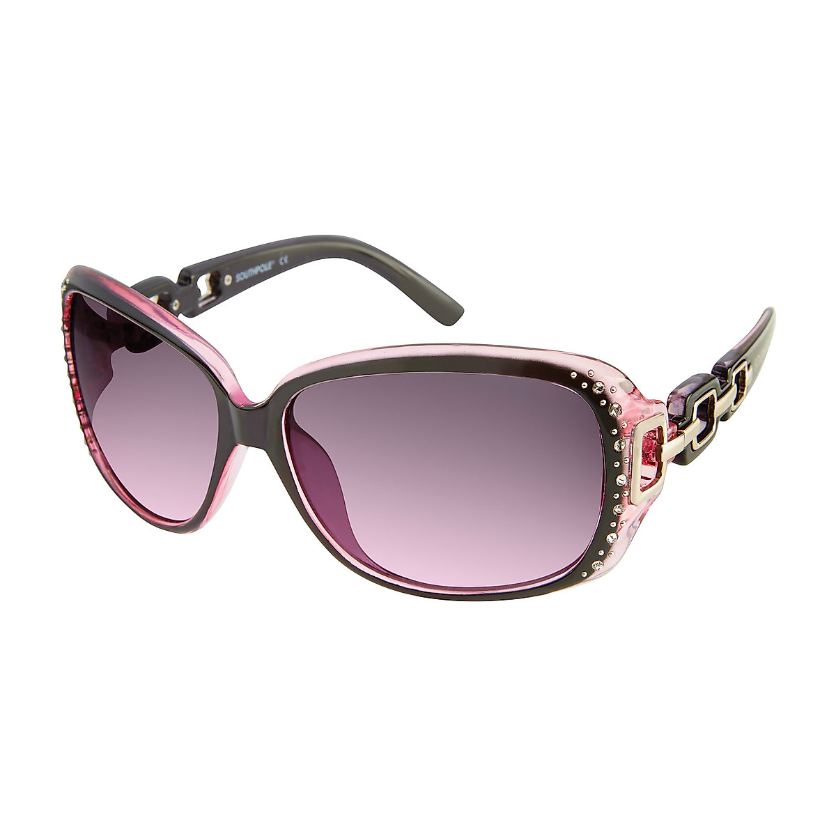 SOUTHPOLE Women's 1017SP Rectangular Sunglasses, Black & Pink, 62 mm