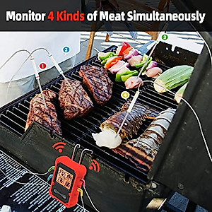 Digital Meat Thermometer - Cooking Food Oven BBQ Smoker Grill Thermometer for Grilling Smoking - Wireless Meat Thermometer with 4 Temperature Probes