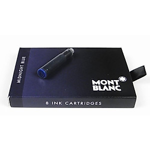 Montblanc Ink Cartridges Midnight Blue 105195 – Short International Standard Fountain Pen Refills in Blue-Black – 8 Pen Cartridges