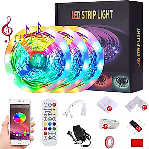 Lxyoug LED Strip Lights 50ft, Music Sync Color Changing 5050 RGB Led Lights for Bedroom,Built-in Mic,Led Lights with App Control and IR Remote for Home Decoration (3Rolls of 16.5ft)