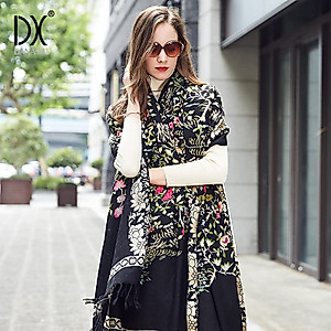 DANA XU 100% Merino Wool Extra Large Pashmina Blanket Travel Scarf Cashmere Wrap for Women Fall Winter Oversize Shawl Floral