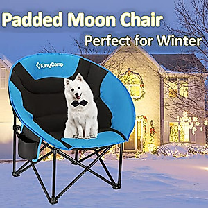 KingCamp Camping Moon Chair Oversized Padded Round Saucer Chairs for Adults 300LBS Capacity Folding Camp Chair with Cup Holder for Sports Fishing BBQ Outdoor Hiking 31 x 33 x 27 Inches Balck&Royablue