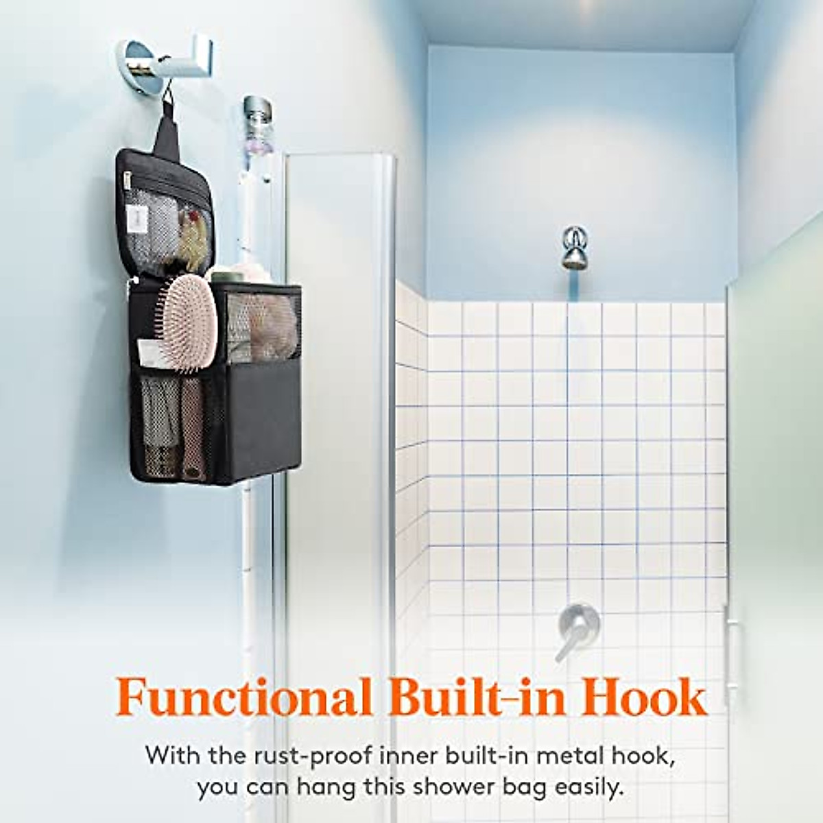 Lifewit Shower Bag Mesh Shower Caddy Portable College Dorm Room Essentials Tote Bag for Bathroom, Gym, Travel, Camping Quick Dry Hanging Shower Organizer Basket Toiletry Bag, Medium, Black