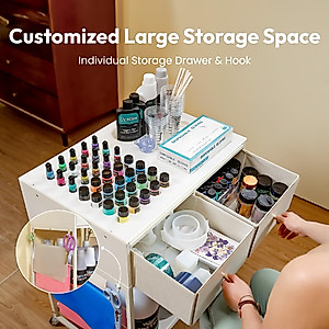 Resiners Epoxy Resin Kit Storage Cart, Mica Powder Storage Table for Organize Resin Supplies Epoxy Resin Pigments Mica Powder Glitter Powder Mixing Cups Molds Accessories