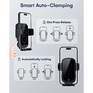Wireless Car Charger, ZEEHOO DUOXX Dual Coils 15W Fast Charging Auto-Clamping Car Mount, Dash& Vent Wireless Car Phone Charger Holder for iPhone 15 14 13 12, Samsung Z Flip 4 3, S23+, etc