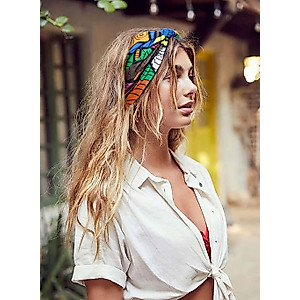 Huachi Wide Headbands for Women Boho Workout Head Bands for Women’s Hair African Knotted Non Slip Headwrap Turban Sport Yoga Girls Bandeau Hair Accessories (Pack of 4)