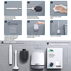 Lefree 3 Pack Silicone Toilet Brush,Rubber Toilet Bowl Brush and Holder Set with Ventilated Holder, Toilet Cleaner Brush for Bathroom,Floor Standing & Wall Mounted Toilet Scrubber Without Drilling