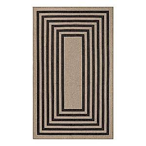 Lahome Modern Geometric Easy Jute Rug, Black 3x5 Kitchen Rug Washable Area Rug for Bedroom Thin Non Slip Indoor Door Mat, Farmhouse Laundry Room Rug Contemporary Carpet for Office Outdoor Patio