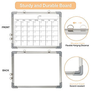 EOOUT Monthly Calendar Dry Erase Whiteboard for Wall, 16" x 12" Magnetic WhiteBoard, Portable Hanging Double-Sided White Board for Office Drawing Kitchen Planning Memo, School Home Memo to Do List