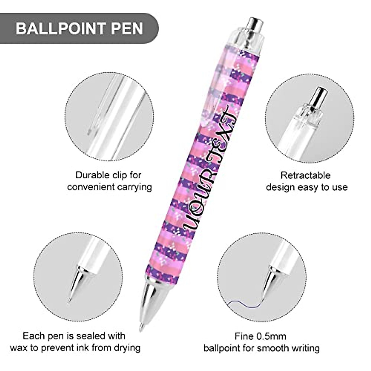 Personalized Custom Colorful Leopard Stripe Print Pens with Stylus Tip, Customized Engraving Ballpoint Pens with Name Massage Text Logo, Gift Ideas for School Office Business Birthday Graduation Anniv